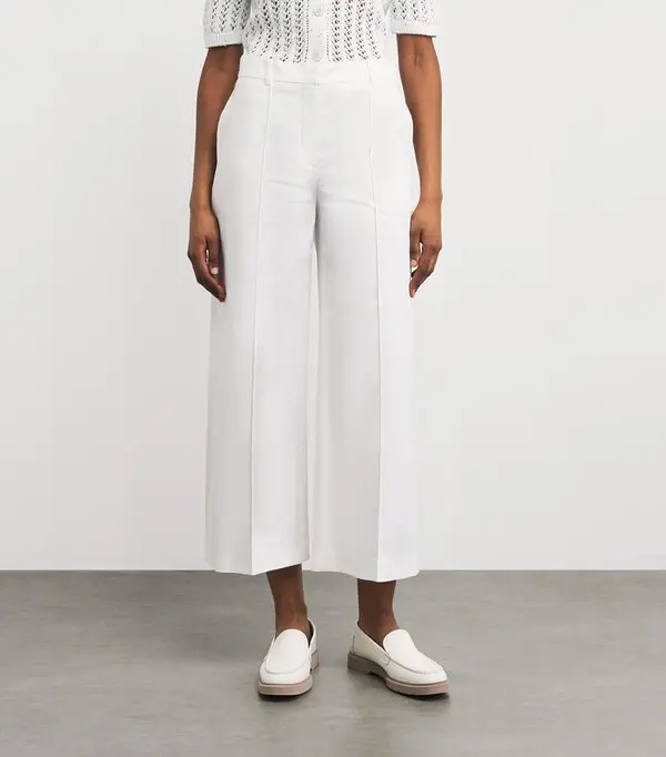 Eleventy Cropped Wide-leg Stretch-cotton Trousers