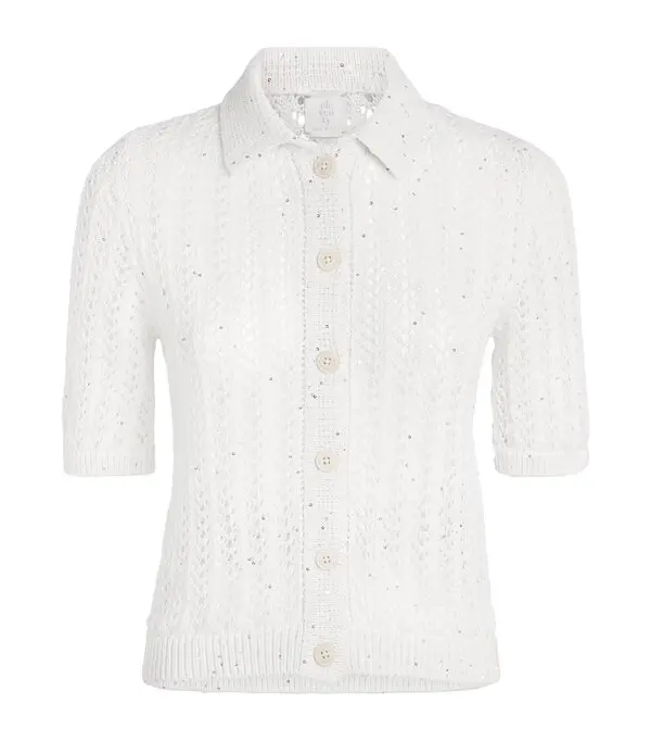 Eleventy Cotton-linen Blend Cardigan With Metallic Detail - White