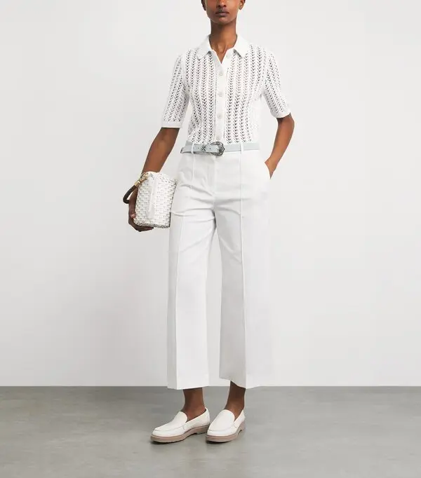 Eleventy Cotton-linen Blend Cardigan With Metallic Detail - White