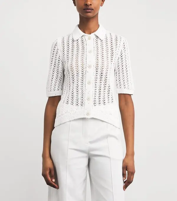 Eleventy Cotton-linen Blend Cardigan With Metallic Detail - White