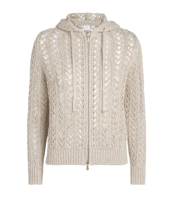 Eleventy Cotton-linen Blend Knitted Zip-up Cardigan - Ivory
