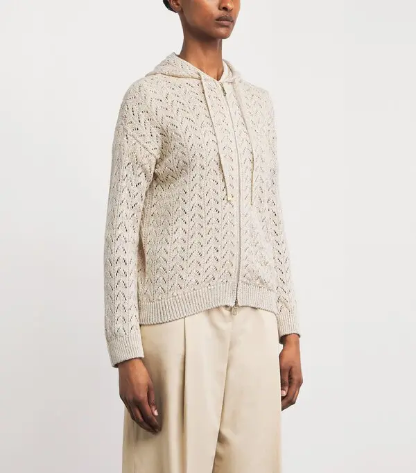 Eleventy Cotton-linen Blend Knitted Zip-up Cardigan - Ivory
