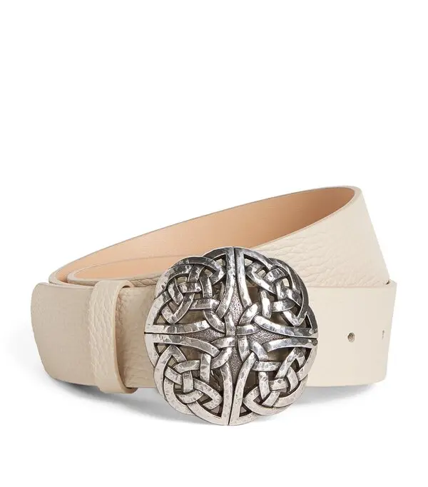 Eleventy Woven Buckle Leather Belt - Beige