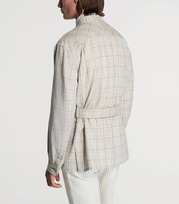 Dunhill Wool-silk-linen Check Belted Jacket