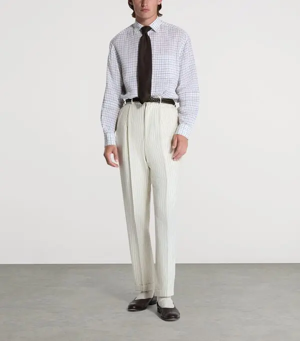 Dunhill Pinstripe Wool, Silk, And Linen Straight-leg Trousers