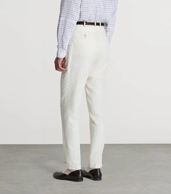 Dunhill Pinstripe Wool, Silk, And Linen Straight-leg Trousers