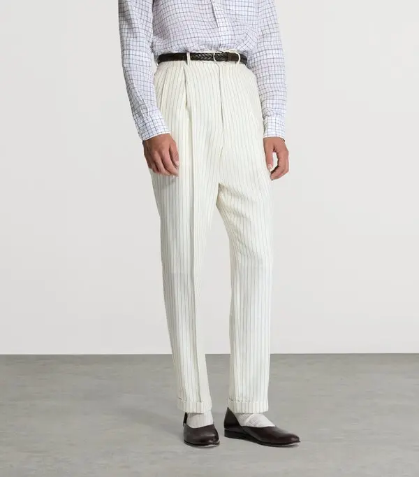 Dunhill Pinstripe Wool, Silk, And Linen Straight-leg Trousers