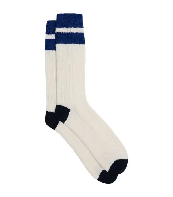 Dunhill Cashmere-cotton Stripe Crew Socks - Blue