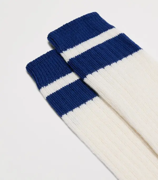 Dunhill Cashmere-cotton Stripe Crew Socks - Blue