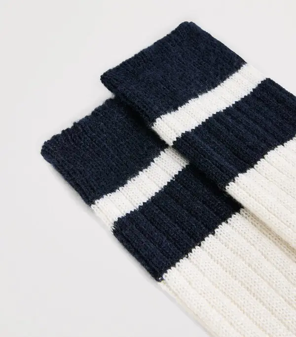 Dunhill Cashmere-cotton Stripe Crew Socks - Navy