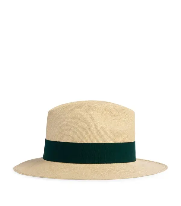 Dunhill Straw Panama Hat With Monogram - Green