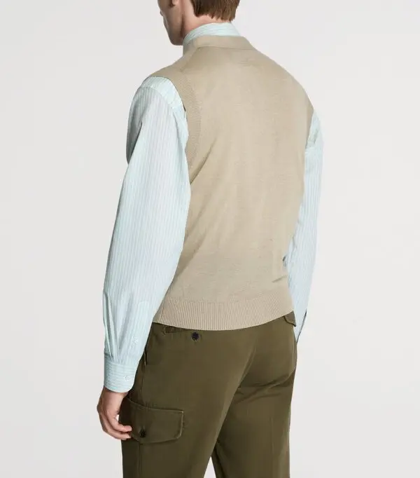 Dunhill Linen-cashmere V-neck Sweater Vest - Beige
