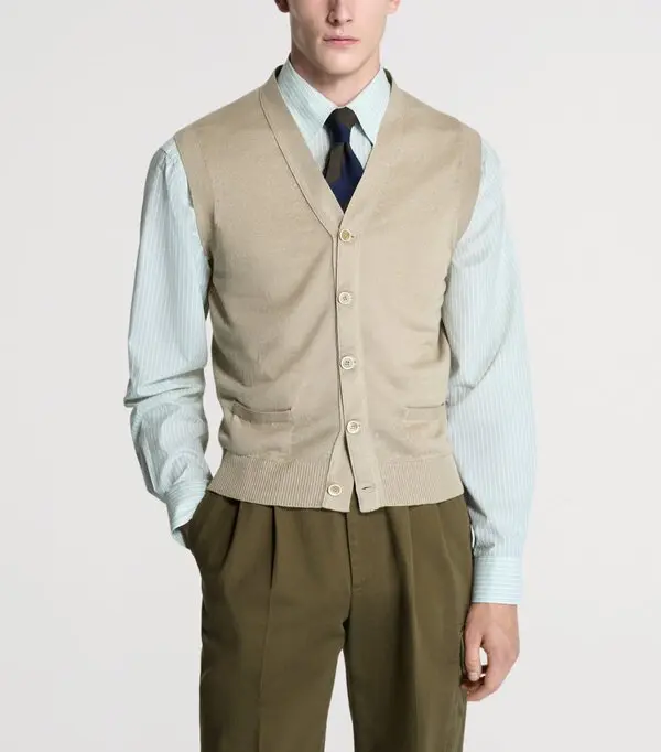 Dunhill Linen-cashmere V-neck Sweater Vest - Beige