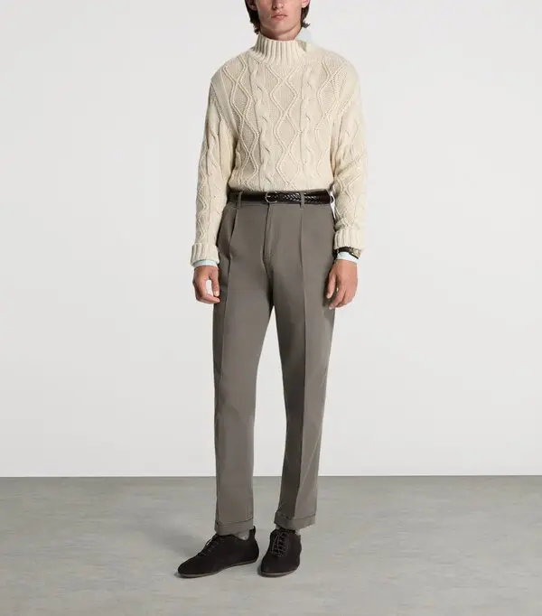 Dunhill Cashmere-blend Aran Cable-knit Sweater - Ivory