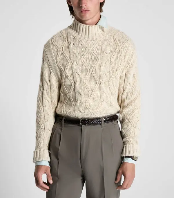 Dunhill Cashmere-blend Aran Cable-knit Sweater - Ivory