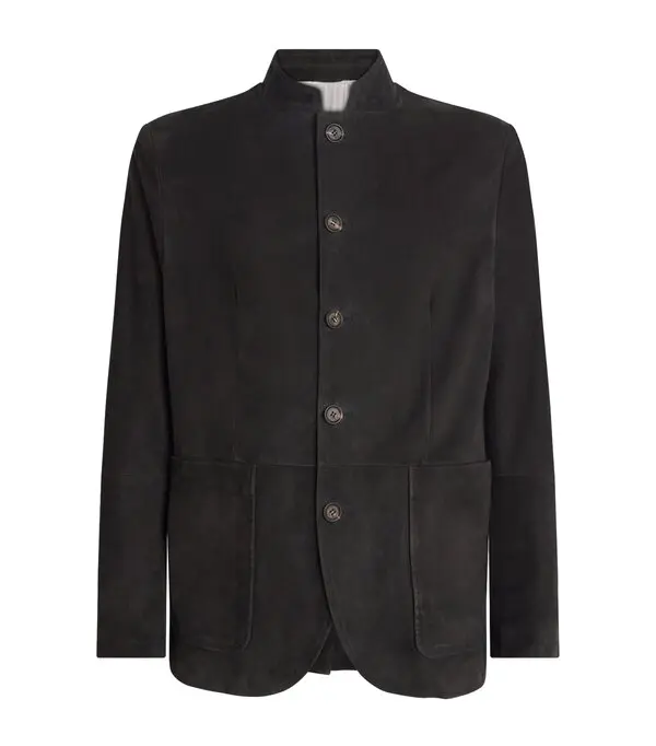 Eleventy Suede Mandarin Collar Jacket - Black