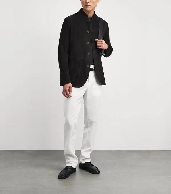 Eleventy Suede Mandarin Collar Jacket - Black