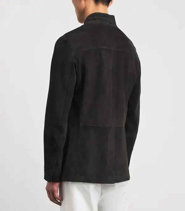 Eleventy Suede Mandarin Collar Jacket - Black