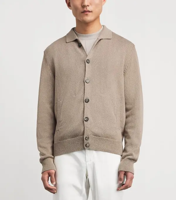 Eleventy Cotton-silk Cardigan With Collared Neckline