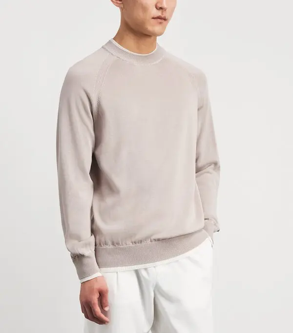 Eleventy Cotton Sweater With Contrasting Trim - Beige
