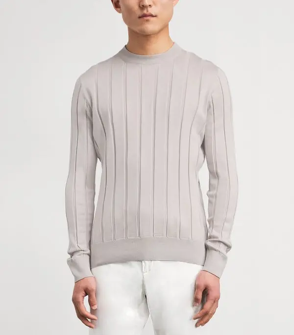 Eleventy Platinum Collection Cotton-silk-cashmere Sweater With Vertical Stitching
