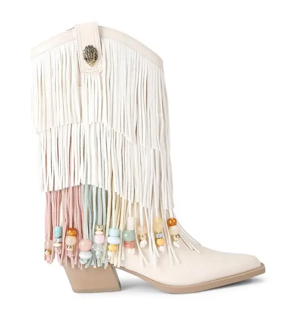 Kurt Geiger Leather Fringed Cowboy Boots - White