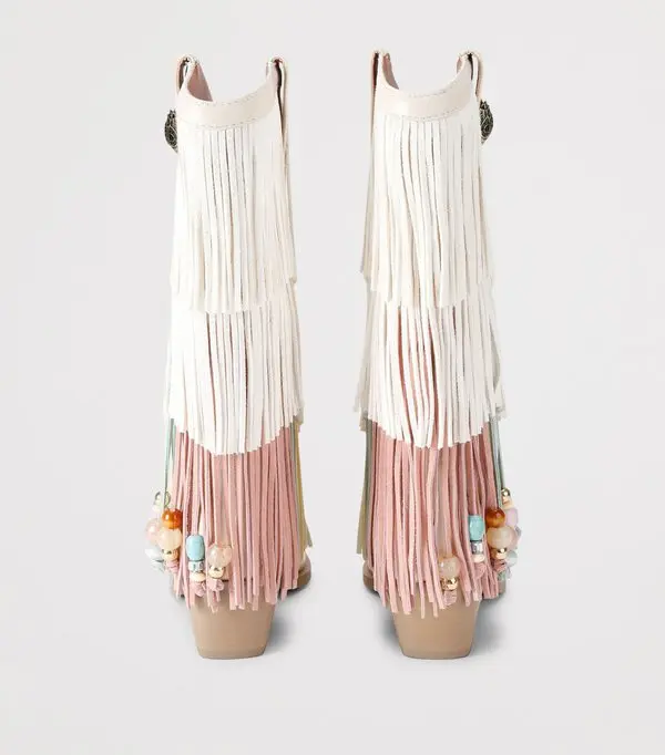 Kurt Geiger Leather Fringed Cowboy Boots - White