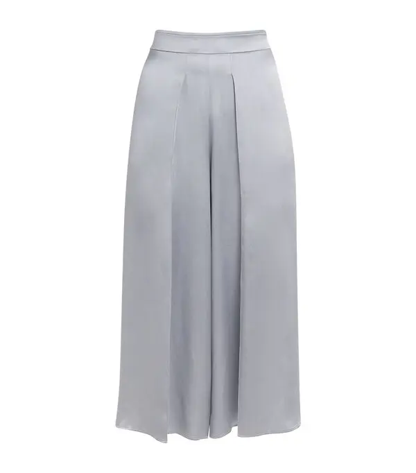 Eleventy Cropped Silk Pleated Trousers - Blue