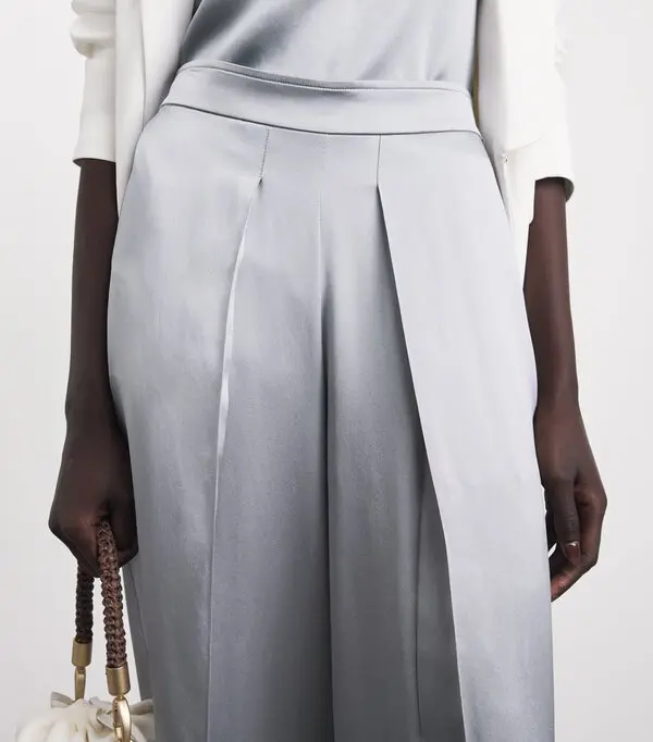 Eleventy Cropped Silk Pleated Trousers - Blue