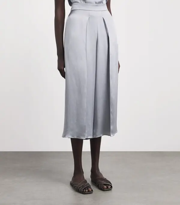 Eleventy Cropped Silk Pleated Trousers - Blue