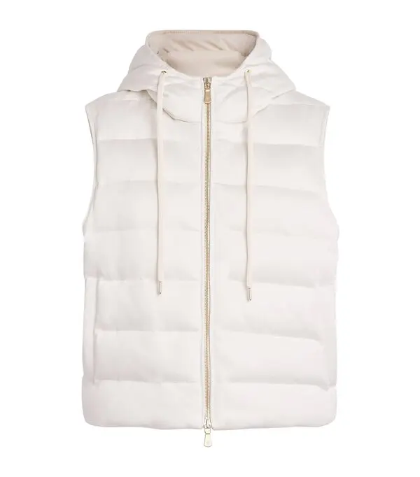 Eleventy Cotton-blend Hooded Padded Gilet - Ivory