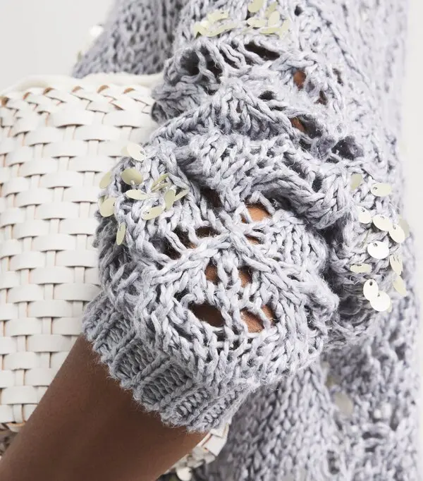 Eleventy Linen Sequin-embellished Sweater - Blue