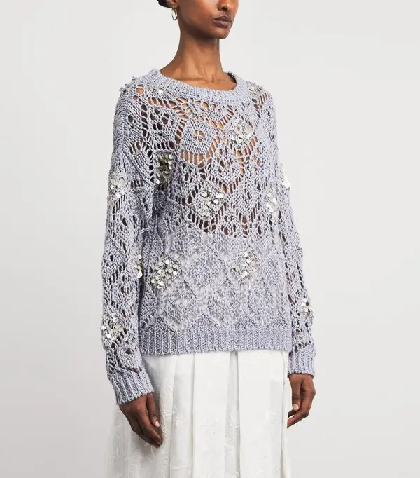 Eleventy Linen Sequin-embellished Sweater - Blue