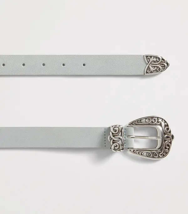 Eleventy Suede Belt With Texas-style Buckle - Blue