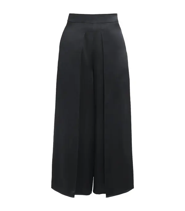 Eleventy Silk Pleated Cropped Trousers - Black