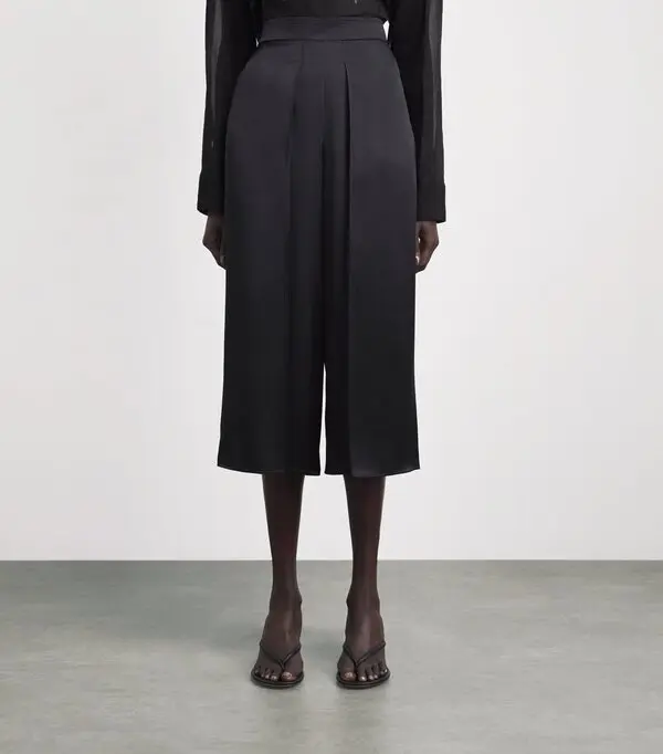 Eleventy Silk Pleated Cropped Trousers - Black