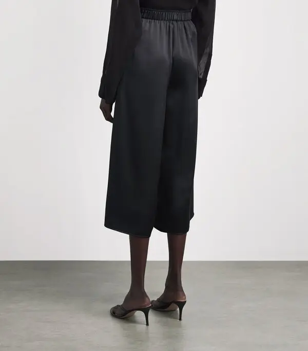 Eleventy Silk Pleated Cropped Trousers - Black