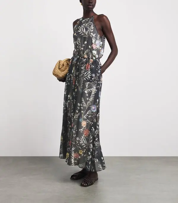 Eleventy Silk Floral Print Maxi Dress