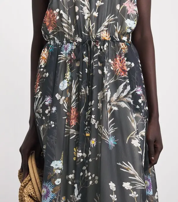 Eleventy Silk Floral Print Maxi Dress