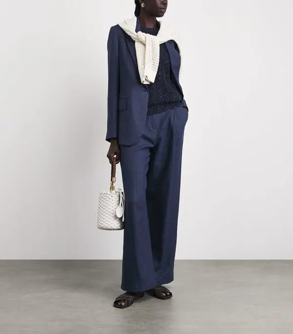 Eleventy Linen-wool-silk Blend Pleated Trousers