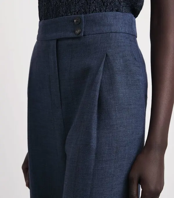 Eleventy Linen-wool-silk Blend Pleated Trousers
