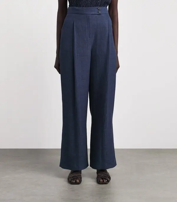Eleventy Linen-wool-silk Blend Pleated Trousers