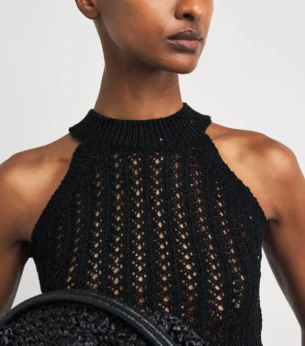 Eleventy Cotton-linen Sleeveless Sequin Sweater