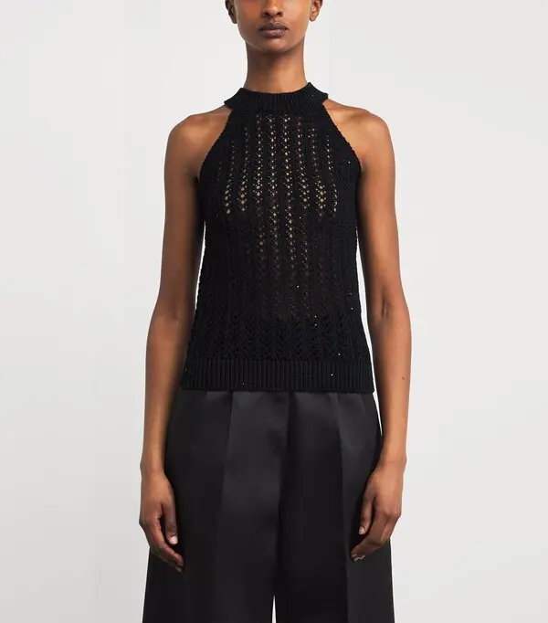 Eleventy Cotton-linen Sleeveless Sequin Sweater