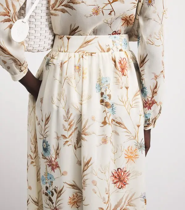 Eleventy Silk Floral Print Maxi Skirt