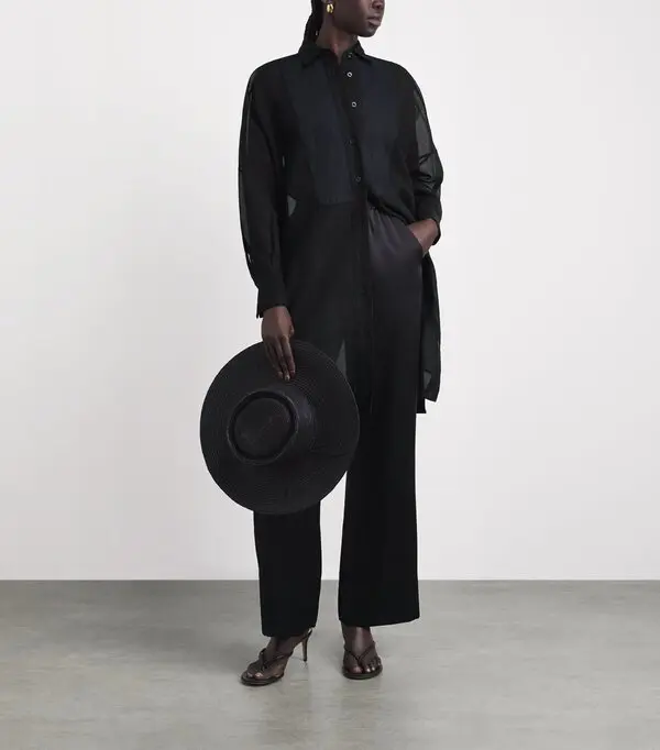 Eleventy Cotton Longline Dress Shirt With Ribbed Plastron