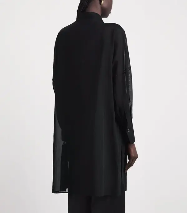 Eleventy Cotton Longline Dress Shirt With Ribbed Plastron