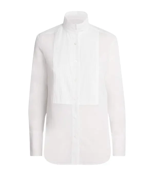 Eleventy Cotton Gauze Longline Dress Shirt With Ribbed Plastron