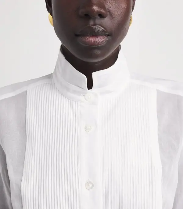 Eleventy Cotton Gauze Longline Dress Shirt With Ribbed Plastron
