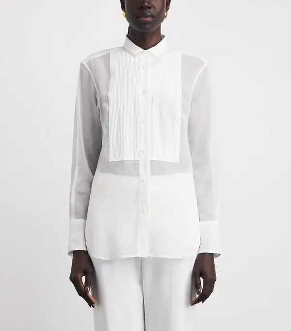 Eleventy Cotton Gauze Longline Dress Shirt With Ribbed Plastron